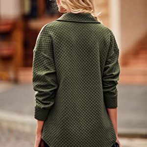 PRETTYGARDEN Women's 2023 Winter Quilted Jackets Lapel Coat Outerwear Casual Long Sleeve Button Down Blouse Shirts Tops (Army Green,Medium)