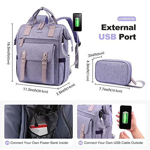 LOVEVOOK Laptop Backpack Purse for Women Work Travel Backpack Teacher Business Commuter Computer Bag Doctor Nurse Bags College Backpack Laptop Bag, Stylish Daypack, 15.6 Inch, Purple