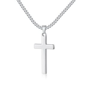 luxejew silver cross necklace for men, stainless steel silver cross chain pendant necklace for men boys mens cross necklaces cuban link chain cross chain necklace for men boys jewelry gifts 18 inches