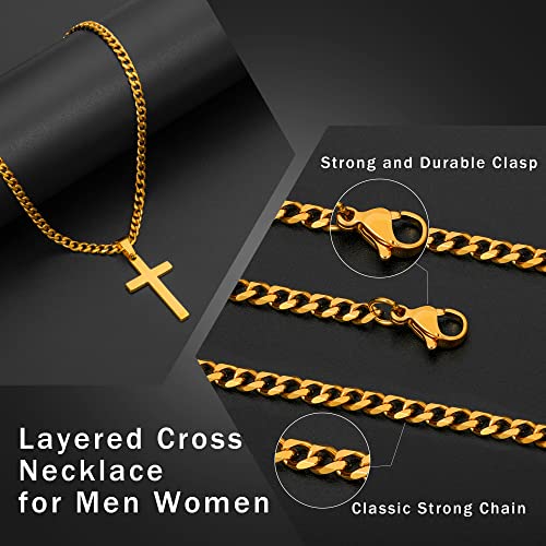 LUXEJEW Silver Cross Necklace for Men, Stainless Steel Silver Cross Chain Pendant Necklace for Men Boys Mens Cross Necklaces Cuban Link Chain Cross Chain Necklace for Men Boys Jewelry Gifts 18 Inches