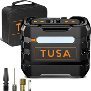 tusa tire inflator portable air compressor for car - air pump works continuously for up to 30 minutes (up to 150 psi with emergency led light)