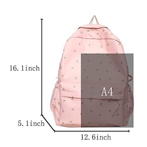 kakarin choyx Kawaii Backpack Mori Art Floral Backpack With Pendant 16.1 Inch Aesthetic Backpack Cute Backpack Classic Casual Computer Backpack (White)