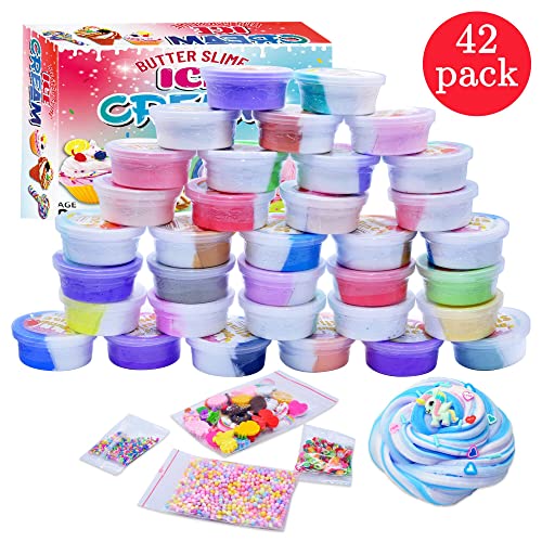 42 Pack Butter DIY Cake Slime Kit for Girls, Slime Party Favors Gifts Stress Relief Toy Scented Sludge for Kids