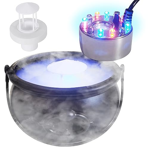 UPLAVIE Halloween Decoration, Ultrasonic Mist Maker Fogger with Black Witch Cauldron Waterproof Frame 12 LED Light Flashes for Halloween Decor Water Fountain Pond Fogger Fishtank