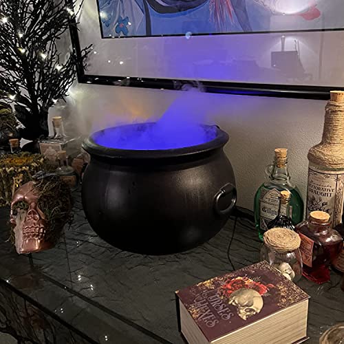 UPLAVIE Halloween Decoration, Ultrasonic Mist Maker Fogger with Black Witch Cauldron Waterproof Frame 12 LED Light Flashes for Halloween Decor Water Fountain Pond Fogger Fishtank