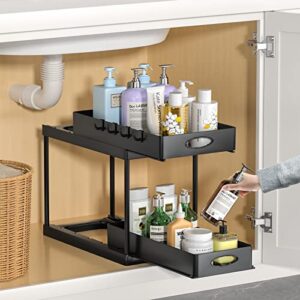 Aojia Under Sink Organizer with 2 Sliding Drawers, Bathroom Organizer Under Cabinet, Pull-out Under Sink Storage，Under Cabinet Storage for Kitchen and Bathroom