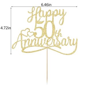 Sleyberoy Glitter Happy 50th Anniversary Cake Toppers -Wedding Anniversary Party Decorations, 50th Wedding Anniversary, Company Anniversary Party, Birthday Party Decorations (50thGold)（Fifty）