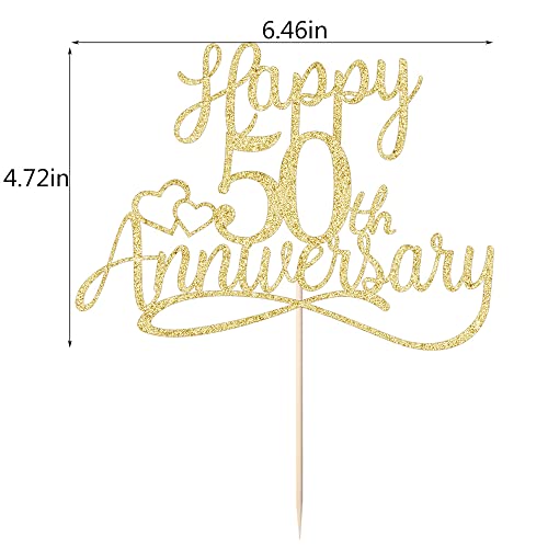 Sleyberoy Glitter Happy 50th Anniversary Cake Toppers -Wedding Anniversary Party Decorations, 50th Wedding Anniversary, Company Anniversary Party, Birthday Party Decorations (50thGold)（Fifty）