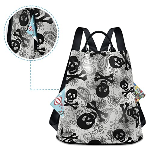 ALAZA Skull Black Gothic Backpack Purse for Women Anti theft Back Pack with Adjustable Straps Grunge Style Shoulder Fashion Bag Travel Handbag