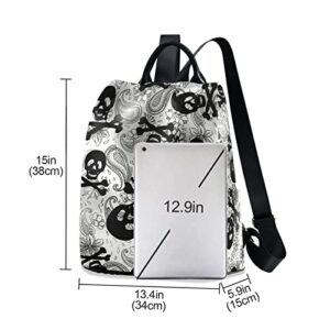 ALAZA Skull Black Gothic Backpack Purse for Women Anti theft Back Pack with Adjustable Straps Grunge Style Shoulder Fashion Bag Travel Handbag