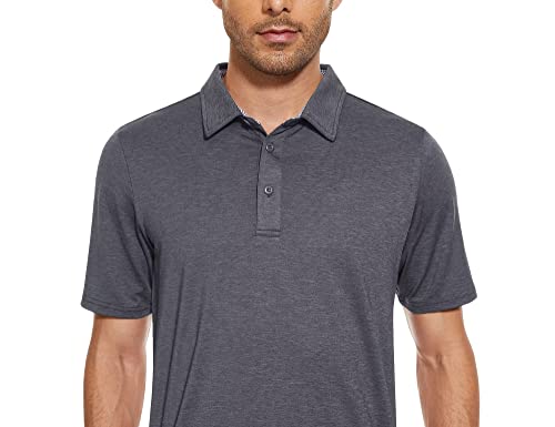 MAGCOMSEN Mens Polo Shirts Dry Fast Golf Shirts Workout T-Shirt Athletic Shirts Running Shirts Fishing Shirts Polos Short Sleeve Casual Shirt Summer Shirts Dark Grey