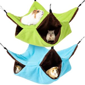 2 pcs pet cage hammock soft plush bunkbed hanging hammock warm double layer ferret hammock small pet hammock accessories for rat guinea pig sugar glider squirrel chinchilla play sleep (green, blue)