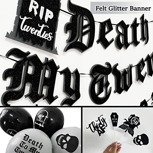 30th Birthday Decorations Pack, Death to My 20s Party Supplies Including Birthday Banner Rip to My 20s Sash Number 30 Balloon Cake Cupcake Toppers Funeral for My Youth Funny Thirtieth Birthday Party