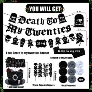 30th Birthday Decorations Pack, Death to My 20s Party Supplies Including Birthday Banner Rip to My 20s Sash Number 30 Balloon Cake Cupcake Toppers Funeral for My Youth Funny Thirtieth Birthday Party