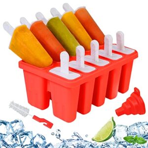 silicone popsicle molds 10-cavity, diy ice pop mold for kids adult teens, bpa free ice cream molds for party yogurt juice smoothies sticks