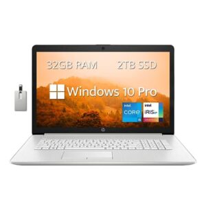 hp 2022 17.3" fhd business laptop, 11th gen intel core i5-1135g7(beats intel i7-1065g7), 32gb ram, 2tb pcie ssd, backlit keyboard, intel iris xe gpu, bluetooth, win 10 pro, silver, 32gb usb card