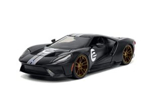 jada toys big time muscle 1:24 2017 ford gt die-cast car black/white stripes, toys for kids and adults