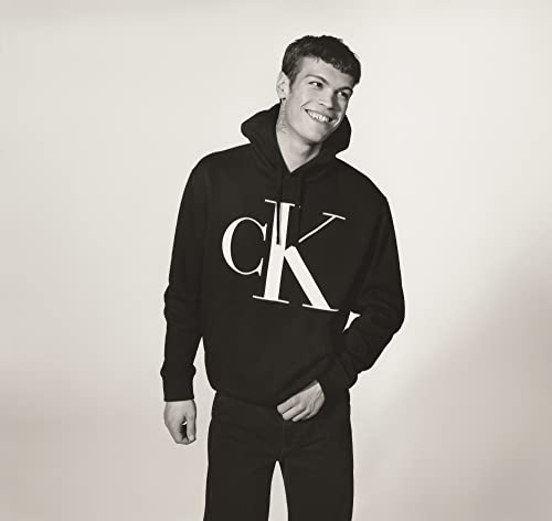 Calvin Klein Men's Monogram Logo Fleece Hoodie, Heroic Grey Heather, Medium