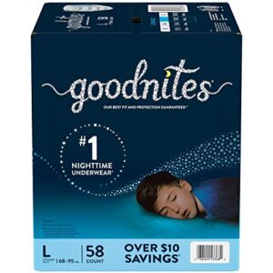 goodnites bedtime underwear for boys, large (68-95 pounds), 58 count