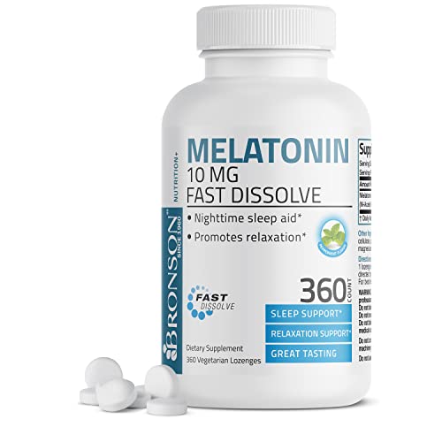 Bronson Melatonin 10 MG Fast Dissolve Peppermint Tablets, Promotes Relaxation, 360 Chewable Vegetarian Lozenges