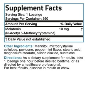 Bronson Melatonin 10 MG Fast Dissolve Peppermint Tablets, Promotes Relaxation, 360 Chewable Vegetarian Lozenges