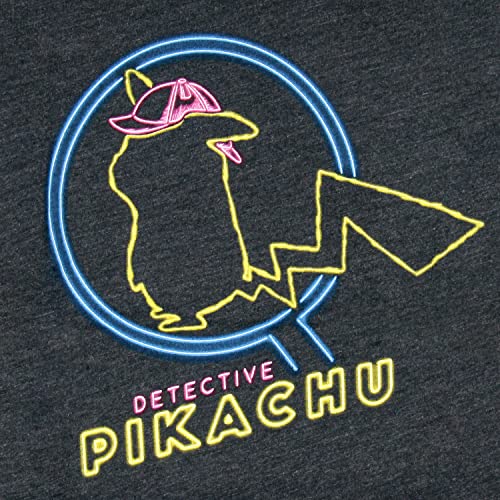 Pokemon Boys' Detective Pikachu Neon Sign Design Collectible Gaming Cards T-Shirt Kids Youth, 6