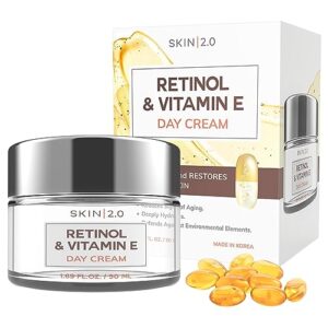 skin 2.0 retinol and vitamin e daily face moisturizer - reduce acne scars, hydrating, restore sun damaged skin, anti-aging day cream - cruelty free korean skincare for all skin types - 1.69 fl. oz