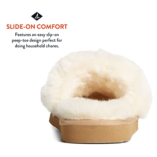 Sperry Women's Romy Sheepskin Slide - Fully Padded Heel-to-Toe With Genuine Shearling - Breathable Fur Slippers for Women,9,Natural Shearling