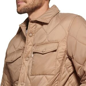 Calvin Klein Men's Diamond Quilted Shirt Jacket, Tan, XX-Large