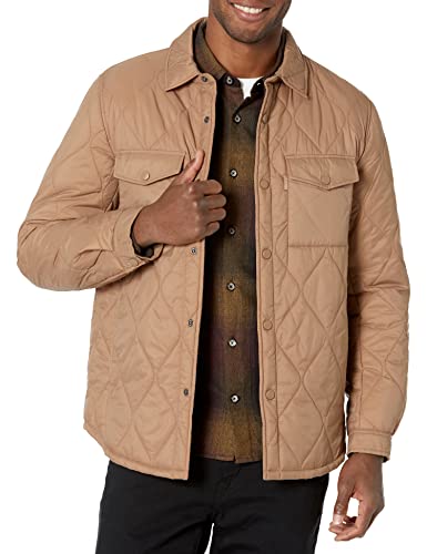 Calvin Klein Men's Diamond Quilted Shirt Jacket, Tan, XX-Large