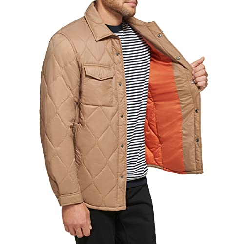 Calvin Klein Men's Diamond Quilted Shirt Jacket, Tan, XX-Large