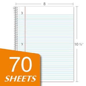 KAISA 1 Subject Notebook Spiral Notebooks, College Ruled 70 Sheet 10.5x8 Recycled Paper Notebooks For School Students Office, 6Pads,S07001C-R