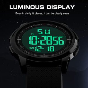 GOLDEN HOUR Ultra-Thin Minimalist Sports Waterproof Digital Watches Men with Wide-Angle Display Rubber Strap Alloy Steel Case Wrist Watch for Men Women in Black