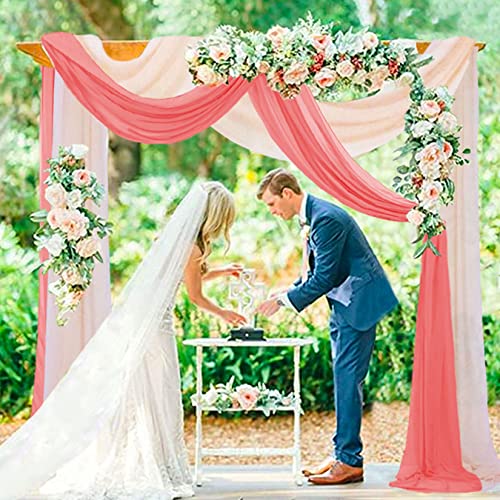 Wedding Arch Drapes Chiffon Draping Fabric Champagne Curtains for Backdrop 20FT 2Panels Sheer Curtains Drapes for Reception Decor Archway for Wedding Ceremony Rustic Coral Arch Curtains for Party