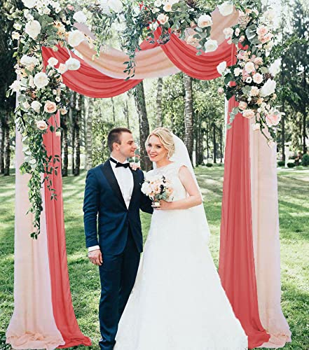 Wedding Arch Drapes Chiffon Draping Fabric Champagne Curtains for Backdrop 20FT 2Panels Sheer Curtains Drapes for Reception Decor Archway for Wedding Ceremony Rustic Coral Arch Curtains for Party