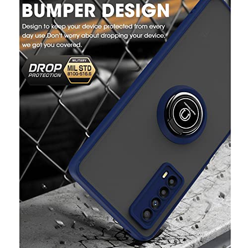 TJS for TCL Stylus 5G 2022 Case, with Tempered Glass Screen Protector, Metal Ring Kickstand Magnetic Support Drop Protective Phone Case Cover (Light Blue)