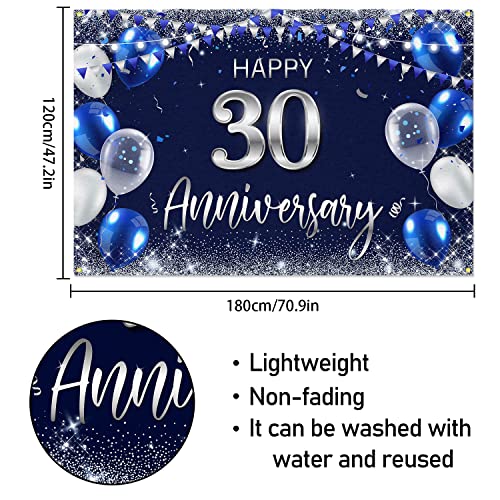 Happy 30th Anniversary Backdrop Banner Decor Navy Blue – Silver Glitter Happy 30 Years Wedding Anniversary Party Theme Decorations for Women Men Supplies