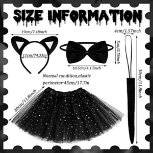 Newcotte 5 Pcs Black Cat Costume Set Cat Ears Tail Bowtie Sequined Tutu and Cat Face Sticker for Kids Halloween Dress up (Black)