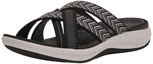 Clarks Women's Mira Grove Flat Sandal, Black Textile, 6