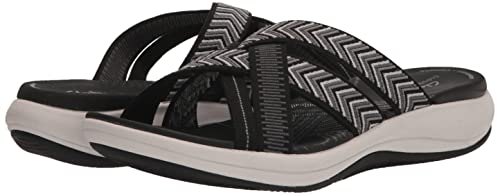 Clarks Women's Mira Grove Flat Sandal, Black Textile, 6