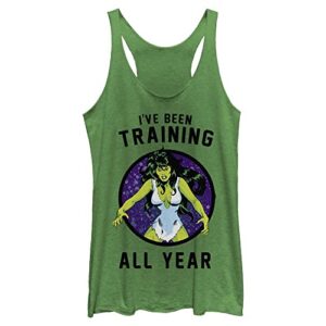 marvel classic she hulk vintage training women's racerback tank top, envy green, small