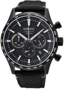 seiko men's analog quartz watch with nylon strap ssb417p1, black, strap