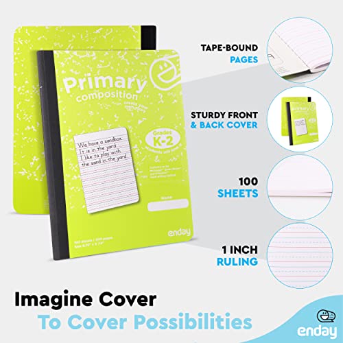 Enday Primary Composition Notebook K-2, Primary Ruled Composition Book, Primary Composition Notebook for Kids, 100 Sheets kindergarten Notebook, Pink and Yellow (2 Pack)