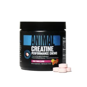 animal creatine chews tablets - enhanced creatine monohydrate with astragin to improve absorption, sea salt for added pumps, delicious and convenient chewable tablets - fruit punch