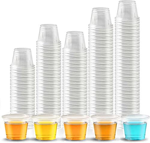 [500 Count -1 oz] Disposable Shot Glasses,Shatterproof No Lids, 1oz Jello Shot Cups Clear Plastic Souffle Cups, Perfect Container for Bathroom, Party, Espresso, Tasting, Samples, Mouthwash Cups