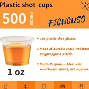 [500 Count -1 oz] Disposable Shot Glasses,Shatterproof No Lids, 1oz Jello Shot Cups Clear Plastic Souffle Cups, Perfect Container for Bathroom, Party, Espresso, Tasting, Samples, Mouthwash Cups