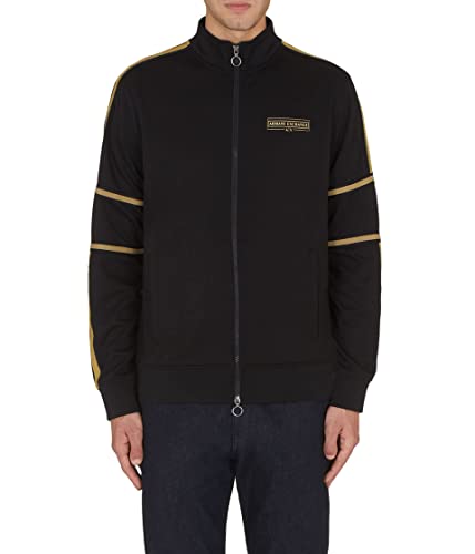 A|X ARMANI EXCHANGE Men's Sporty Gold Detail Mock Neck Zip Up Sweatshirt, Black, Large