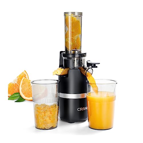 CRANDDI Super Mini Juicer Machines, 110v, 100w Slow Masticating Juicer Easy to Clean, Cold Press Juice Extractor with Brush and Reverse Function for Fruit Vegetable Juice, M-228 Black