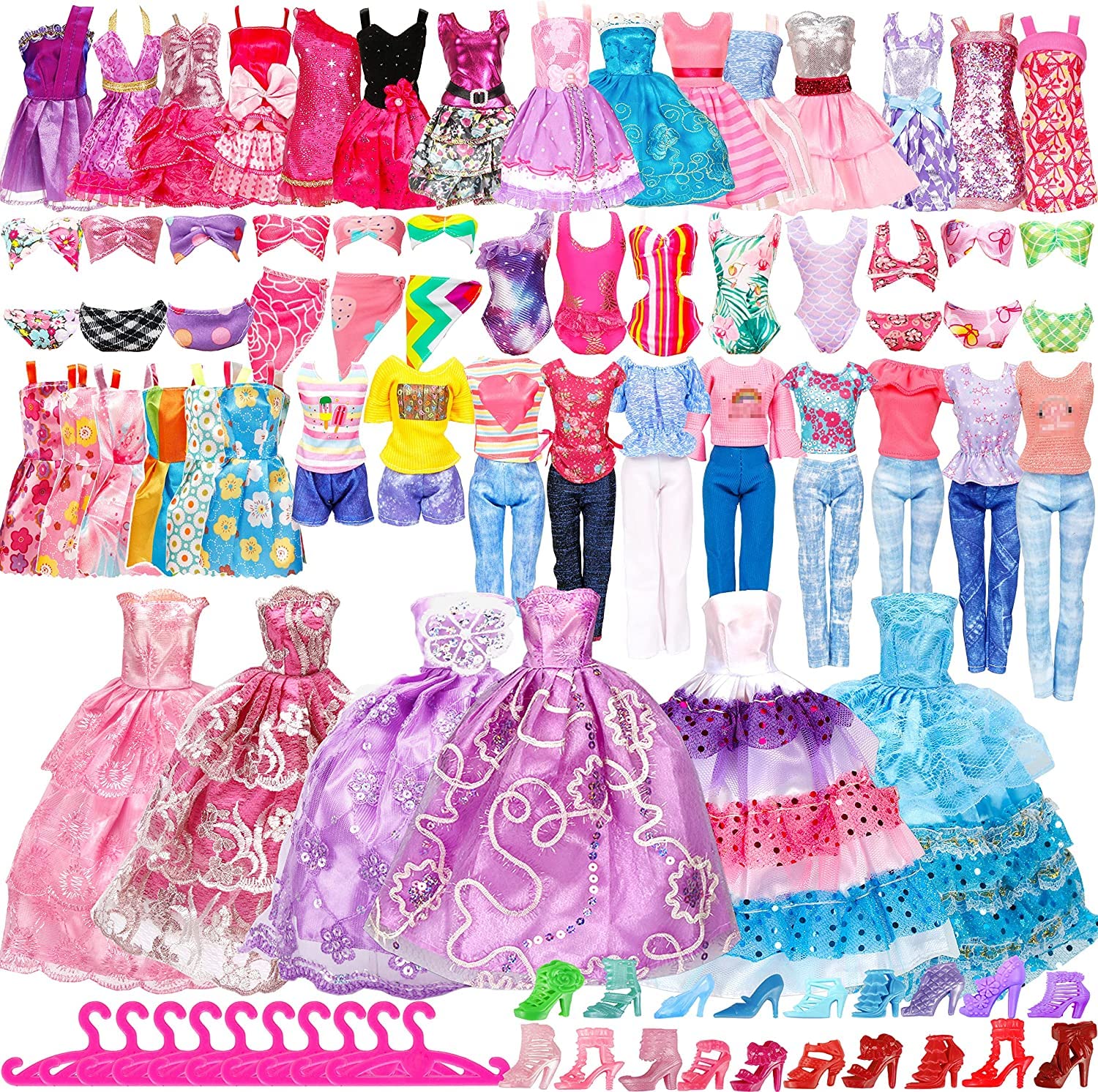 Accessories 22 50-Pack Handmade Doll Clothing & Accessories Includes 5 Wedding Dresses 5 Fashion Dresses 4 Ankle Skirts 3 Tops & Pants 3 Bikini 20 Shoes & Giveaways 10 Hooks for 11.5'' Dolls