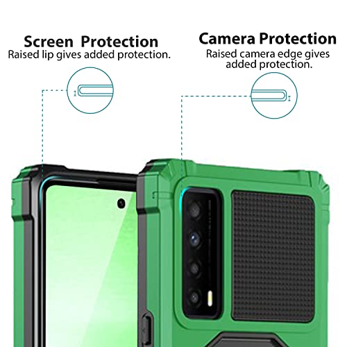 TJS for TCL Stylus 5G 2022 Case, with Tempered Glass Screen Protector, Metal Ring Magnetic Support Kickstand Heavy Duty Drop Protector Phone Case Cover (Green)